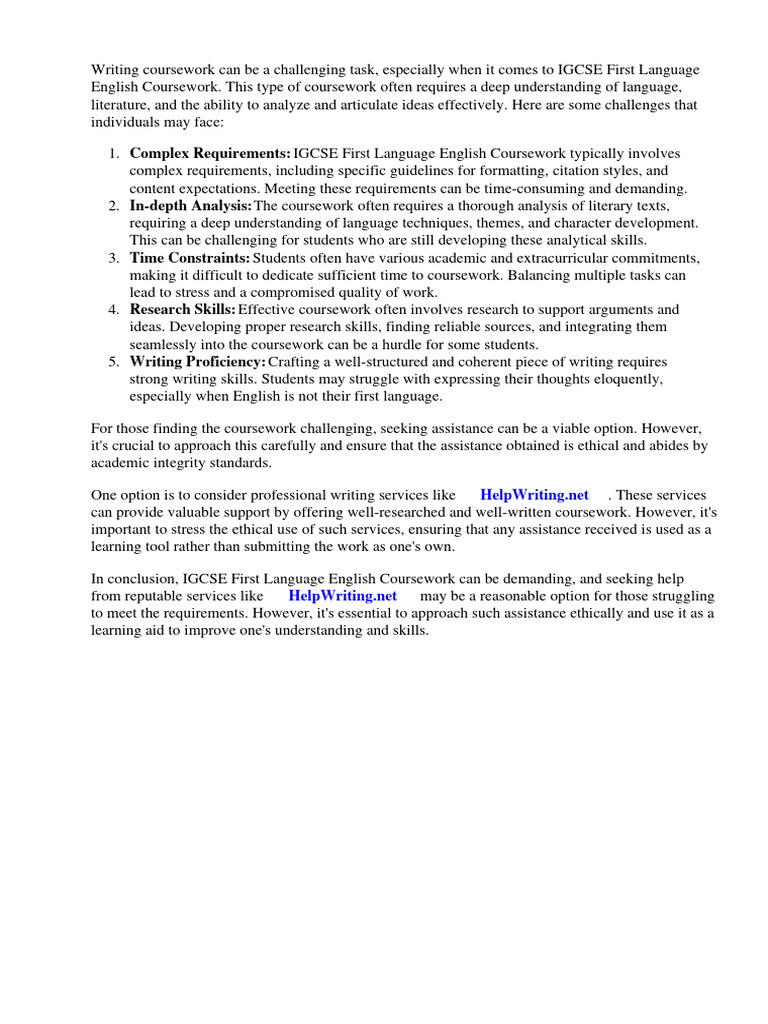 Igcse First Language English Coursework | PDF | Textbook | Linked In