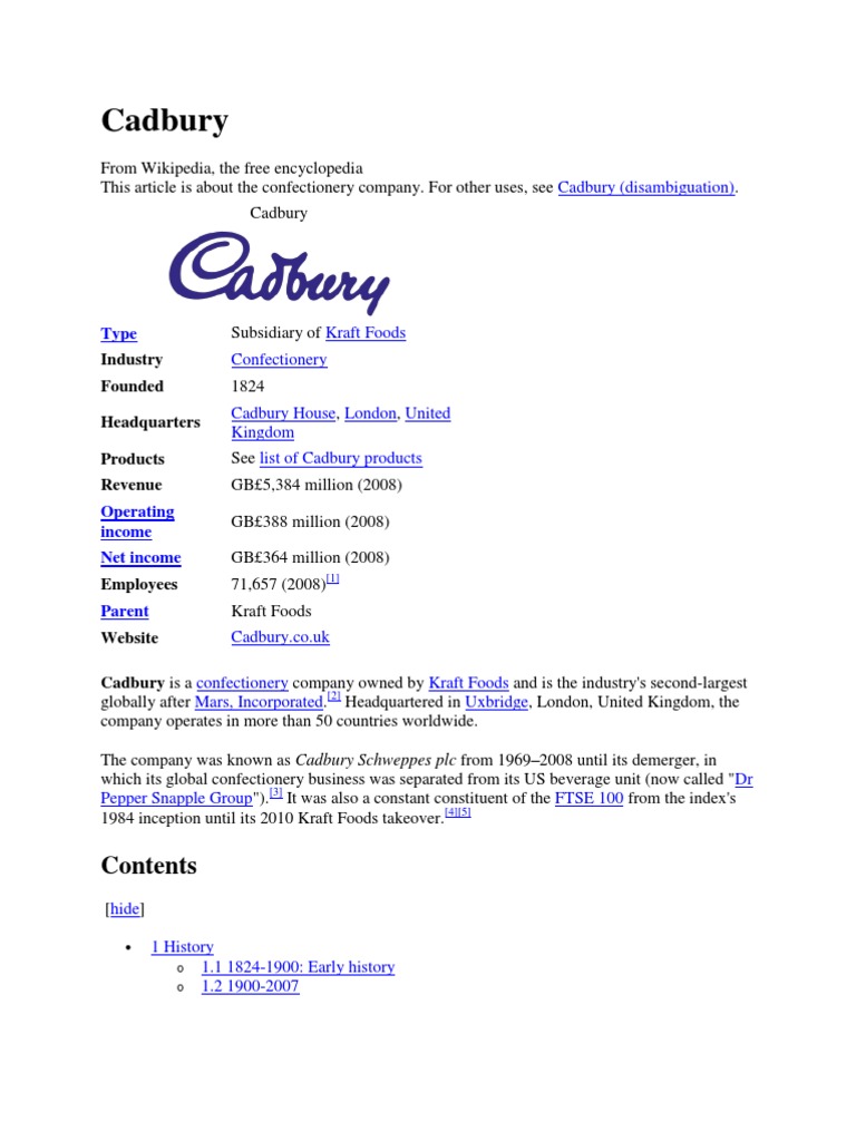 Cadbury History at A Glance | PDF | Confectionery | Mondelez International