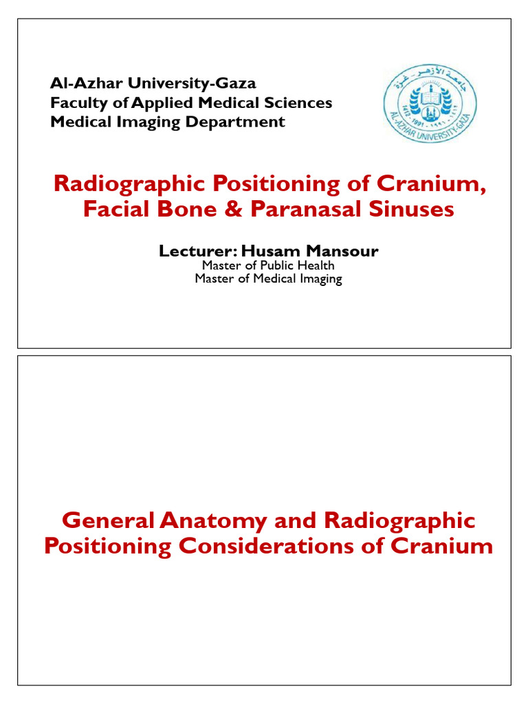 Radiographic Positioning of Cranium, Facial Bone & Paranasal Sinuses | PDF | Skull | Anatomical ...