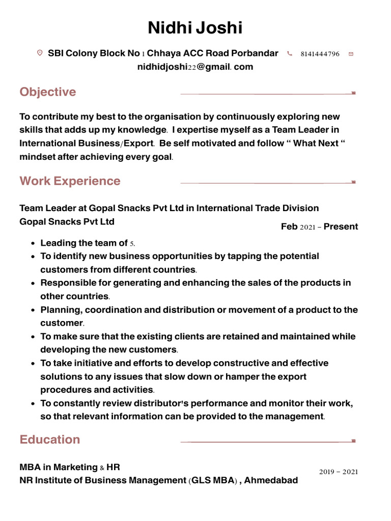 Resume Nidhi Joshi | PDF