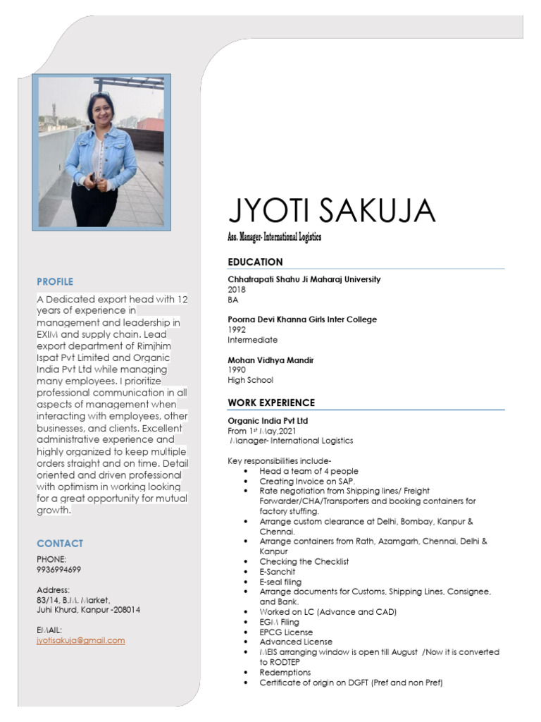 RESUME-Jyoti Sakuja | PDF | Trade | Service Industries