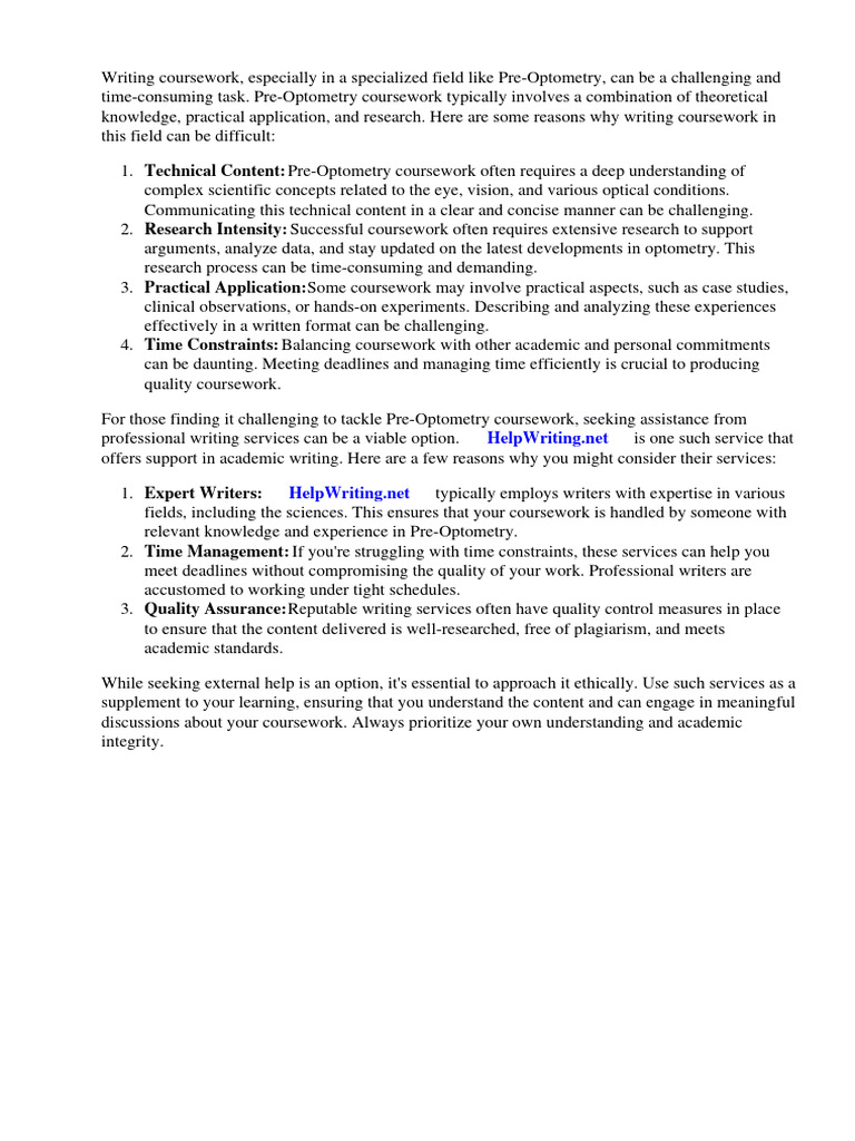 Pre Optometry Coursework | PDF | Optometry | Health Care