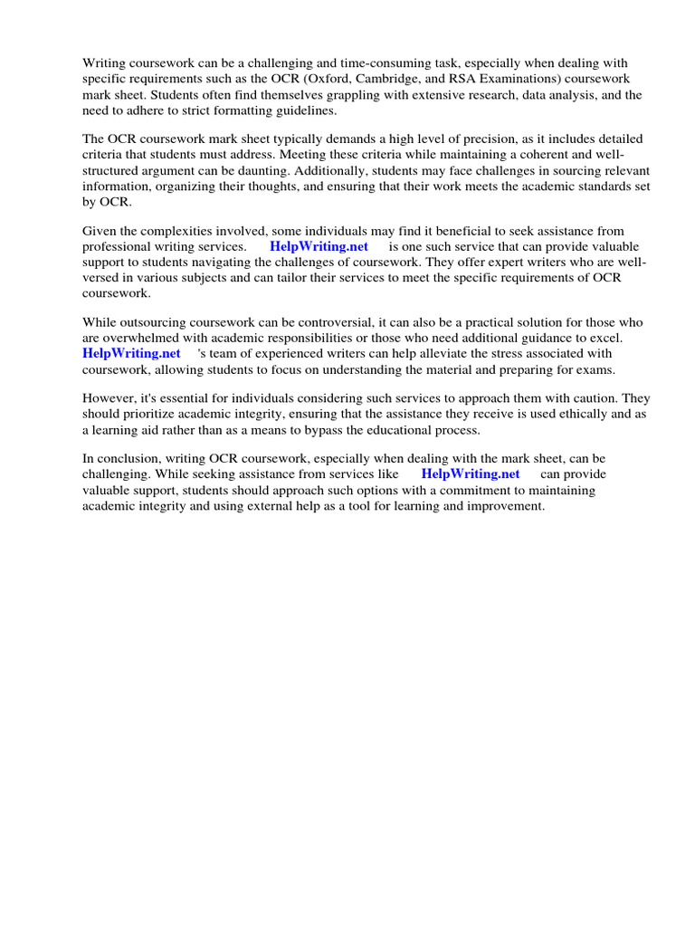 Ocr Coursework Mark Sheet | PDF | Gce Advanced Level (United Kingdom ...