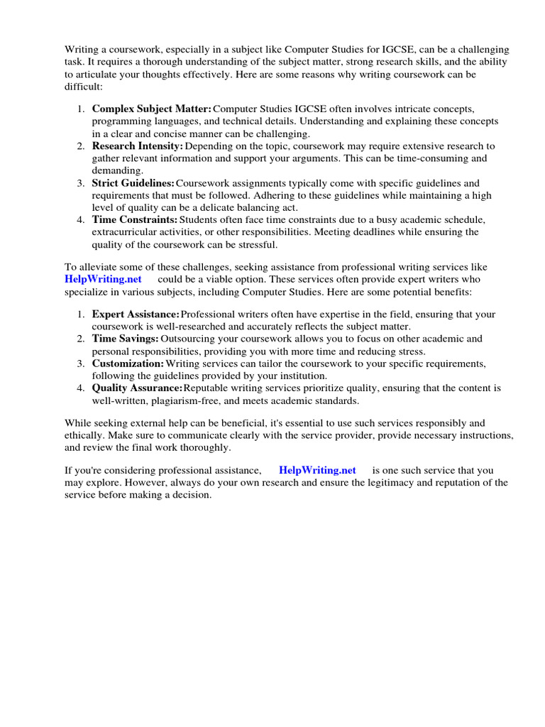 Computer Studies Igcse Coursework Sample | PDF