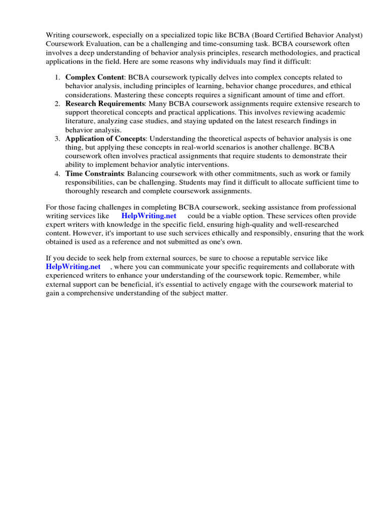 Bcba Coursework Evaluation | PDF | Cognition | Psychology