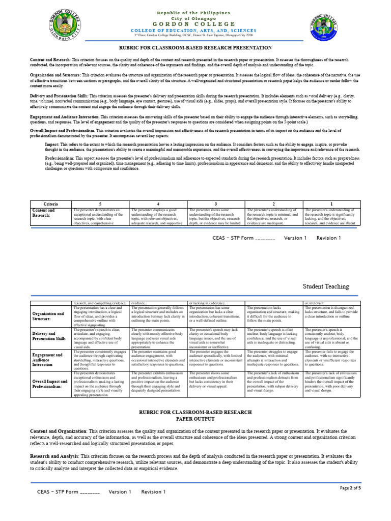 CBAR Presentation Rubric | PDF | Critical Thinking | Argument