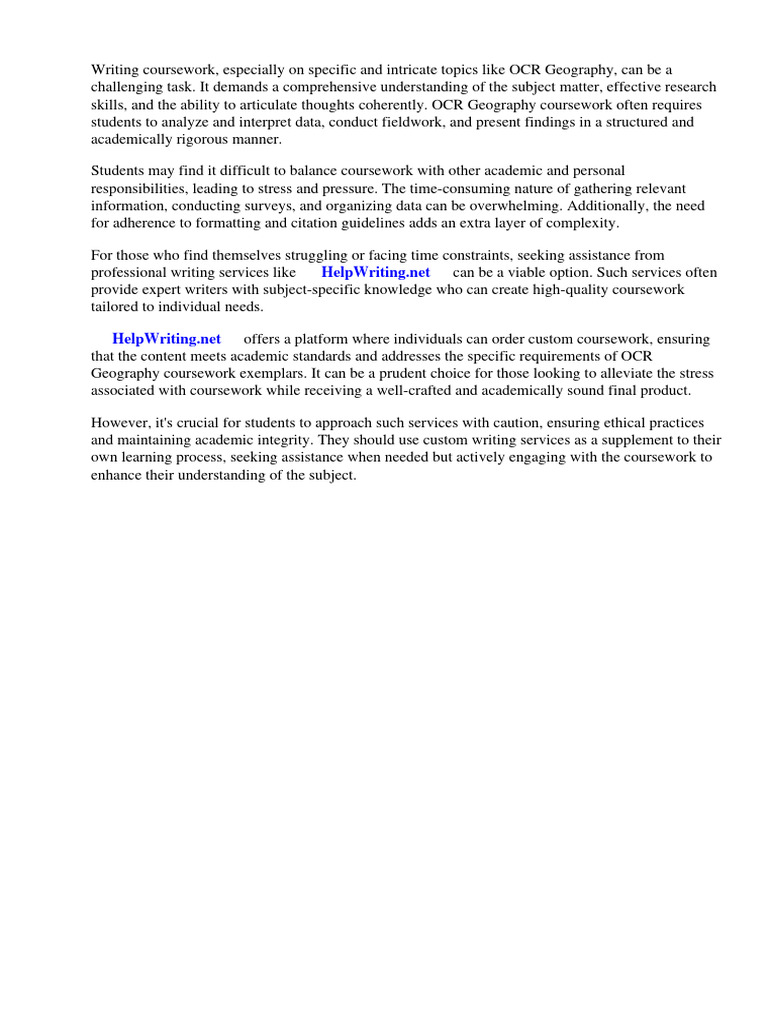 Ocr Geography Coursework Exemplar Pdf Facebook Linked In