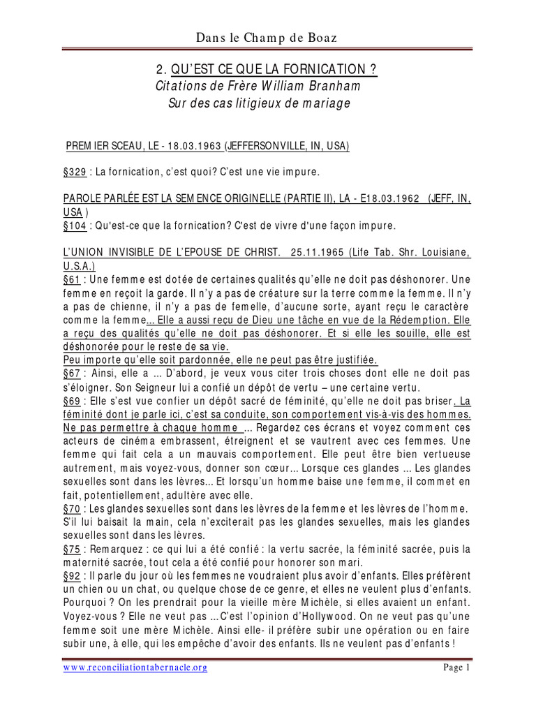 La Fornication, Une Vie Impure | PDF | Baiser | Adultère