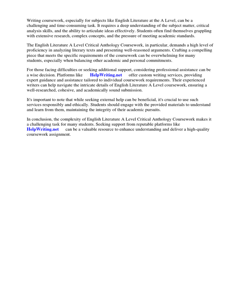 English Literature A Level Critical Anthology Coursework | PDF ...