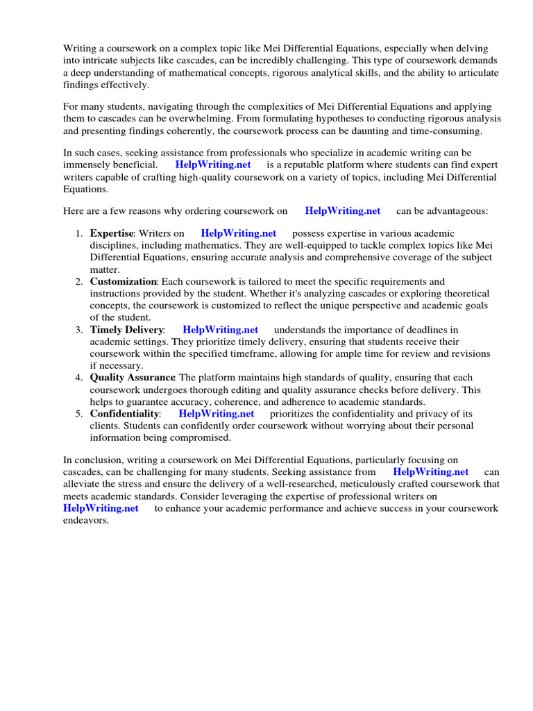Mei Differential Equations Coursework Help | PDF