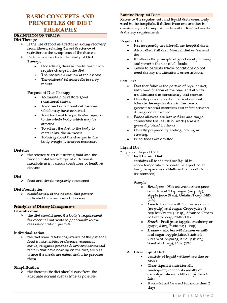 6 - Et - Basic Concepts and Principles of Diet Theraphy | PDF | Diet ...