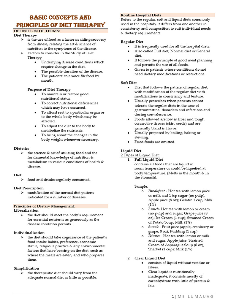 6 - Et - Lect - Basic Concepts and Principles of Diet Theraphy | PDF ... 6 - Et - Lect - Basic Concepts and Principles of Diet Theraphy | PDF ...