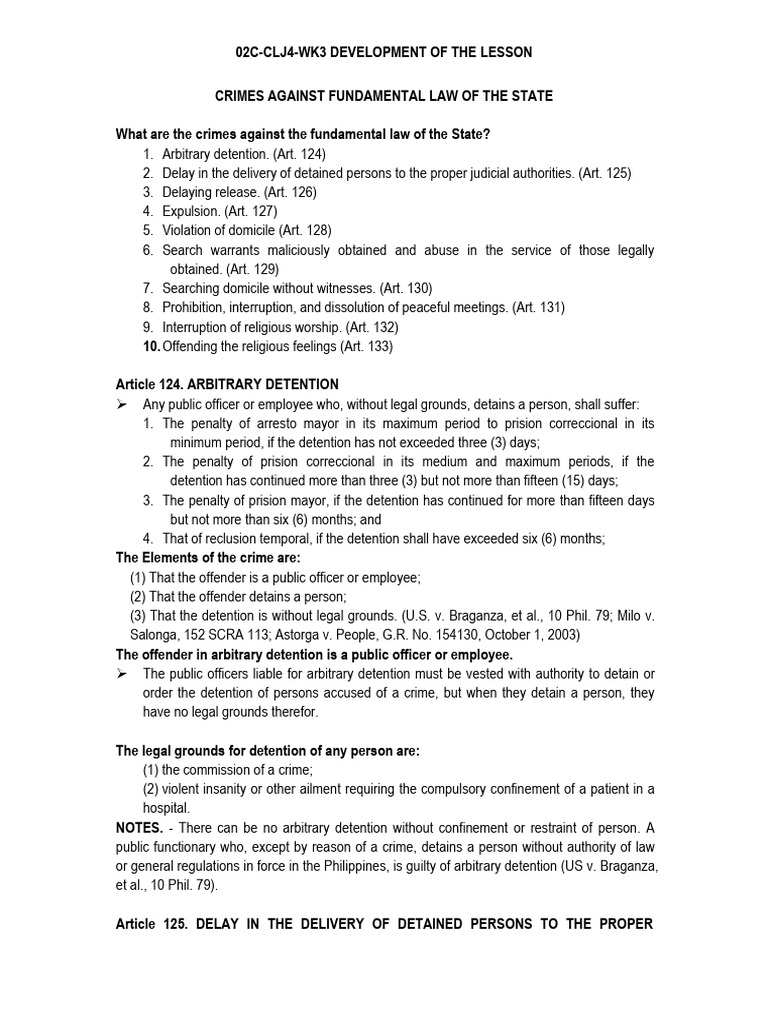 02c Clj4 Wk3 Development of The Lesson | PDF | Detention (Imprisonment) | Probable Cause