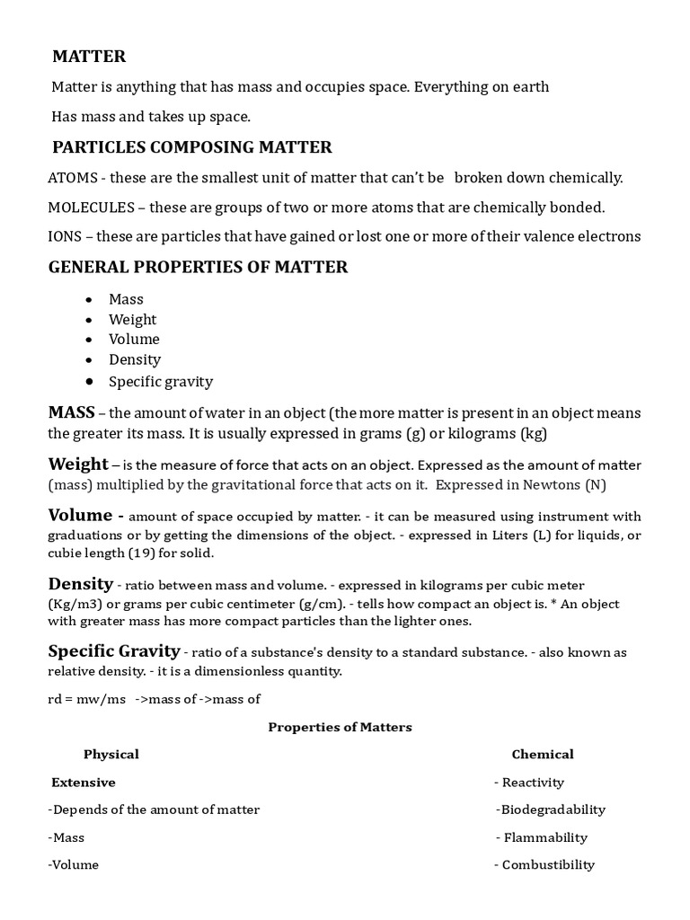 Lesson 1 | PDF | Matter | Density