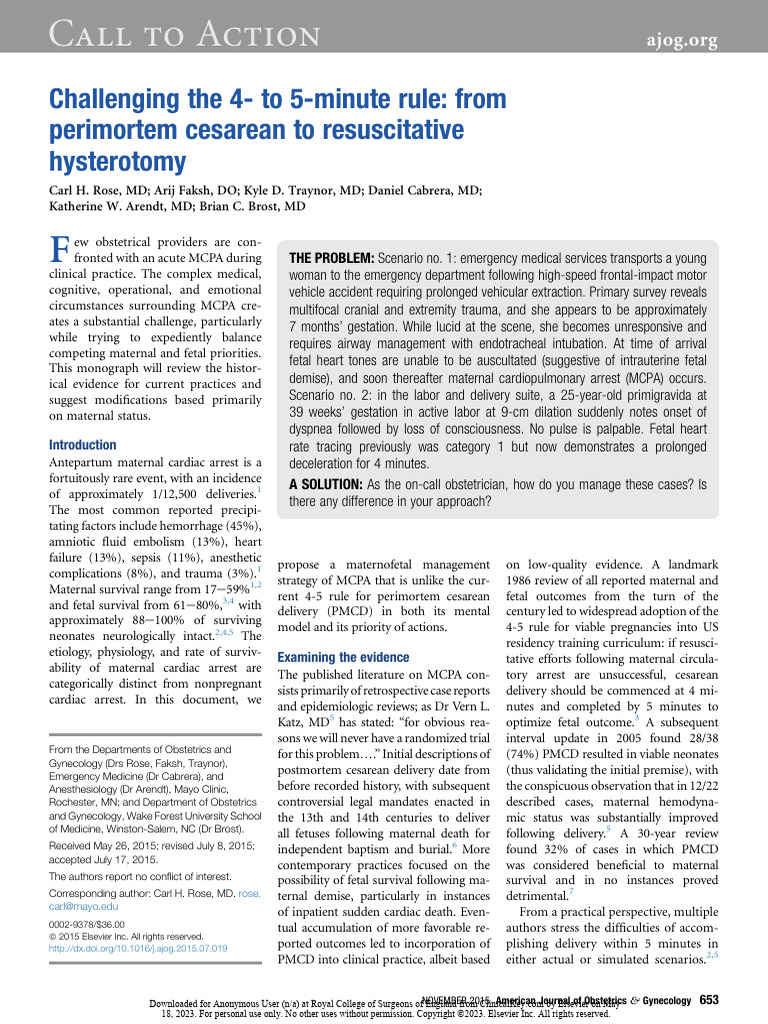 Resuscitative Hysterotomy | PDF | Cardiopulmonary Resuscitation ...