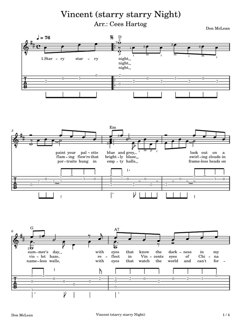 Vincent Starry Starry Night Don McLean | PDF