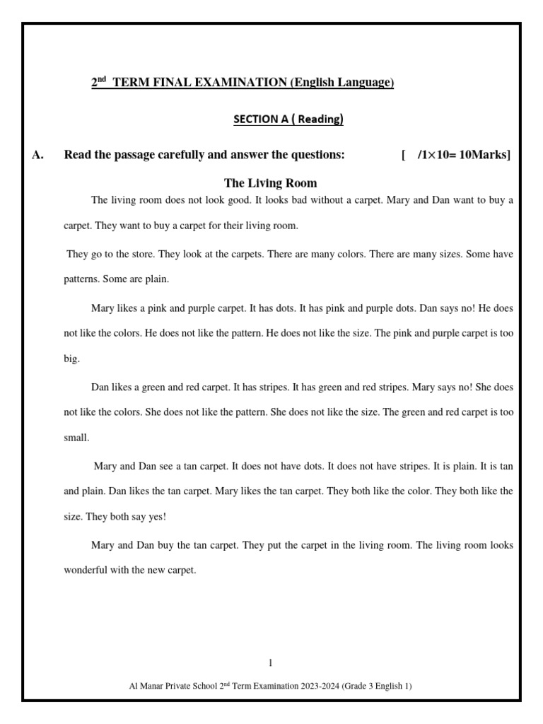 Grade 3 English 1 Exam 2nd Term Final Exams | PDF | Linguistic Morphology | Languages