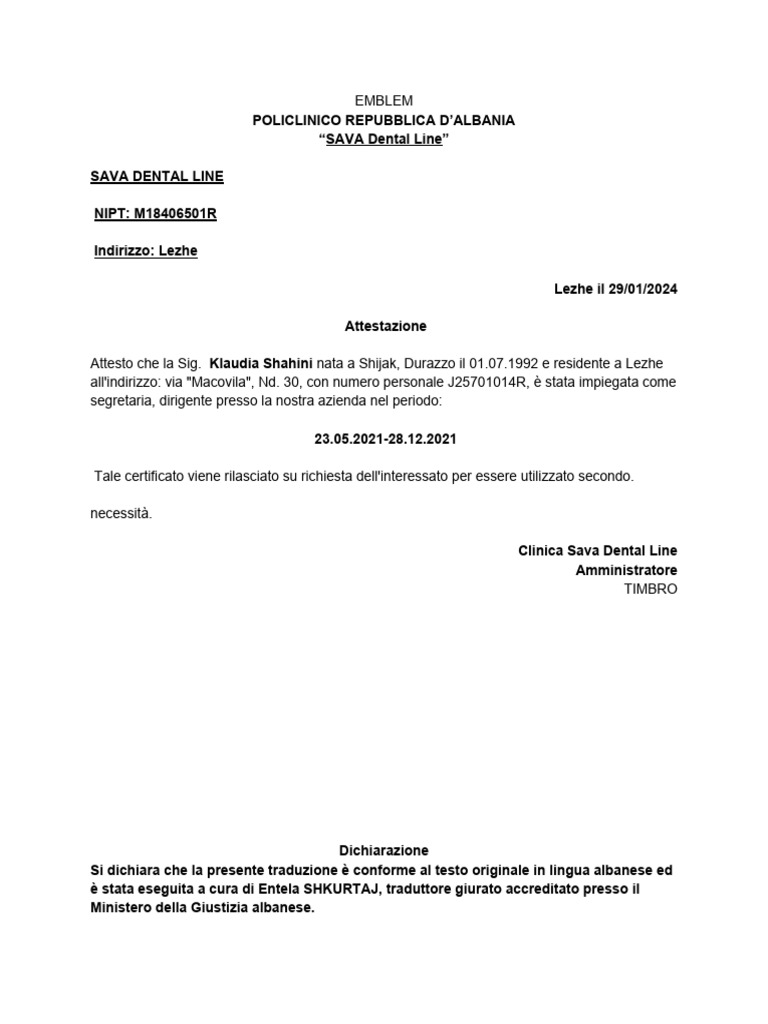 Klaudia Shahini Vertetim 1 | PDF