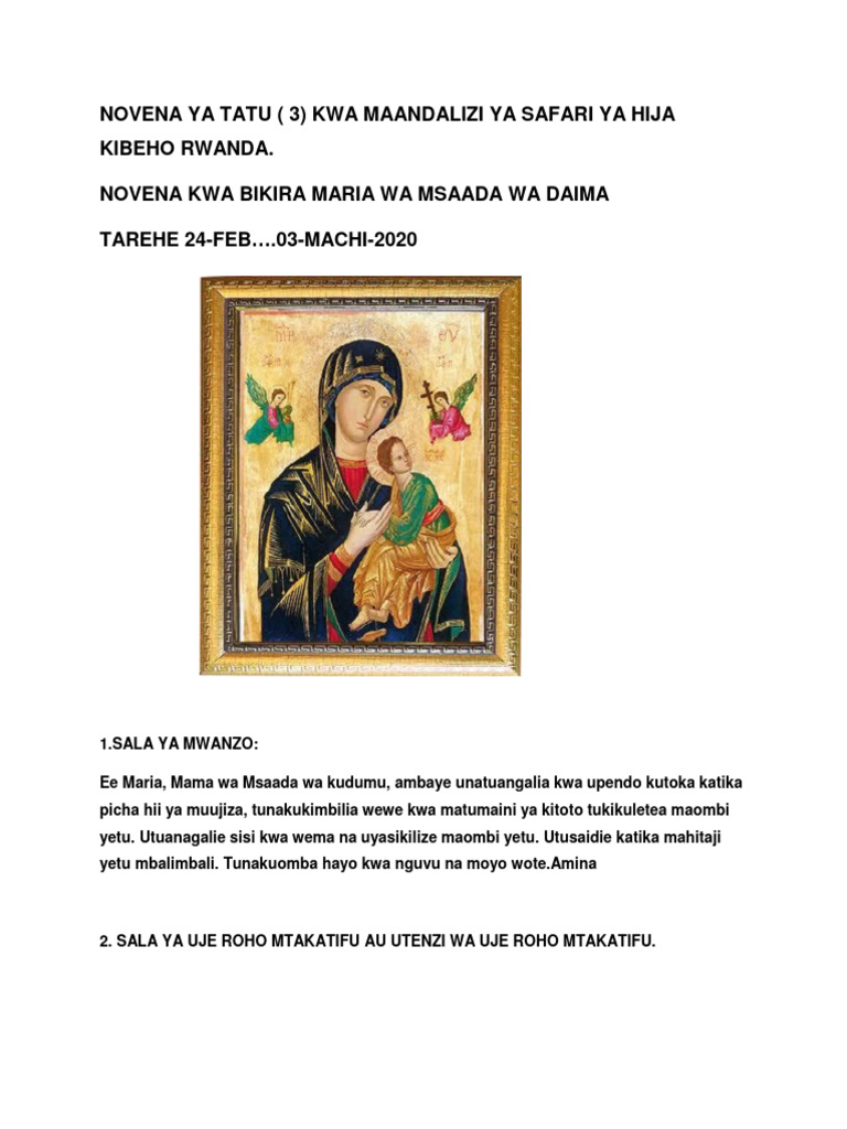 Novena Kwa Bikira Maria Wa Msaada Wa Daima | PDF