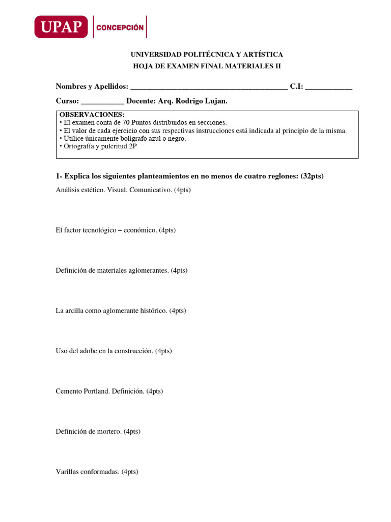 Examen Final de Materiales II | PDF | Cemento | Hormigón