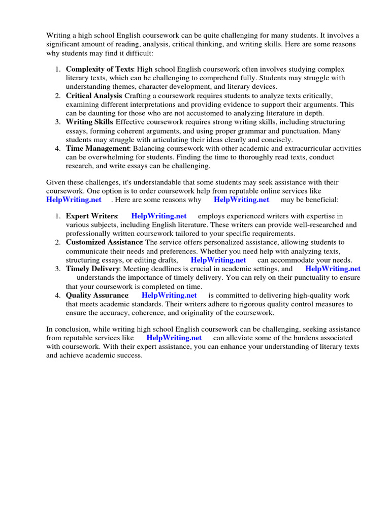 High School English Coursework | PDF | Essays | Thesis