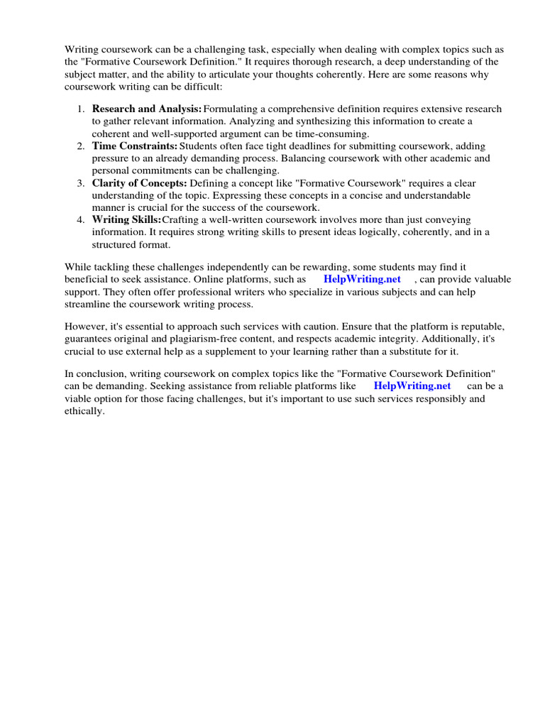 Formative Coursework Definition | PDF | Educational Assessment | Teachers