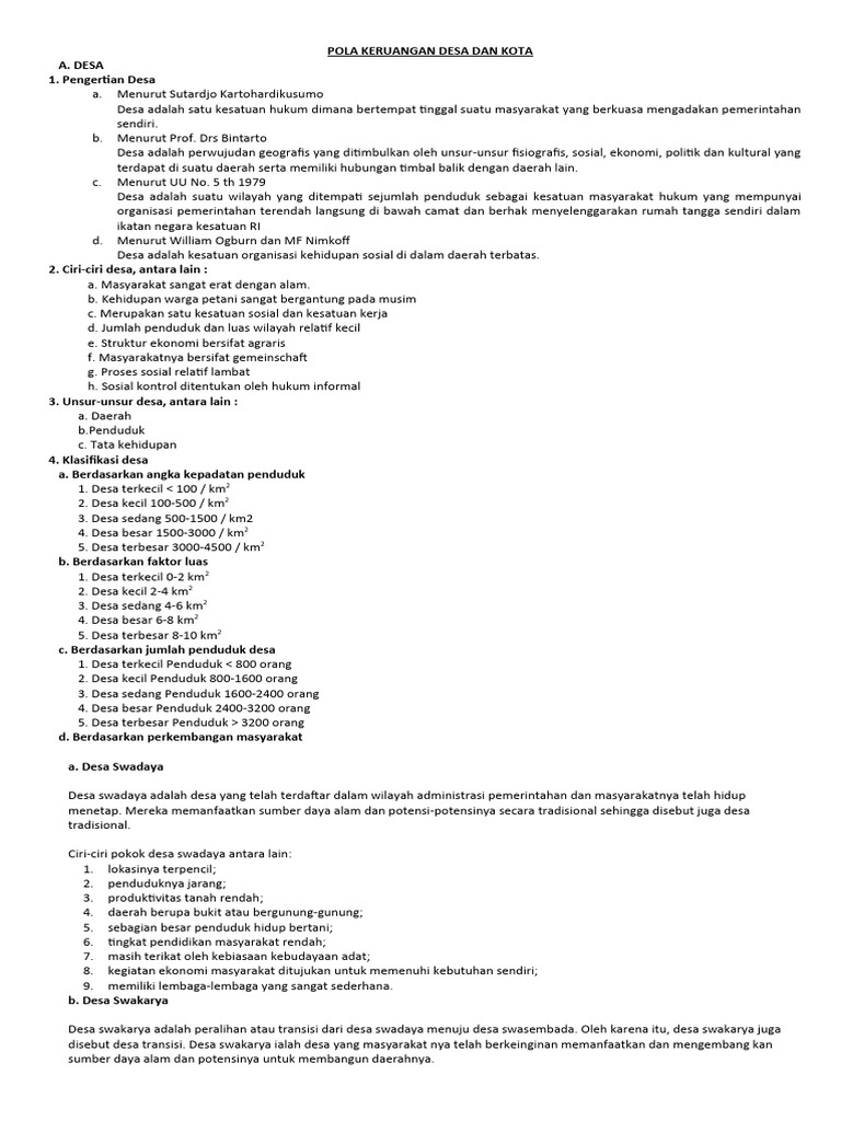 Pola Keruangan Desa Dan Kota | PDF