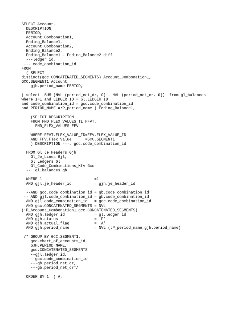 GL Balances Trial Balances Diffe Final Script | PDF | Computers