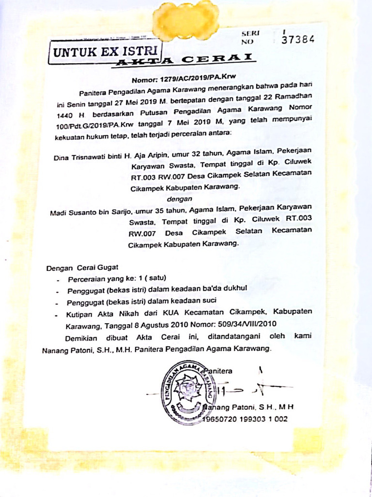 Divorced Certificate Ori&trans | PDF
