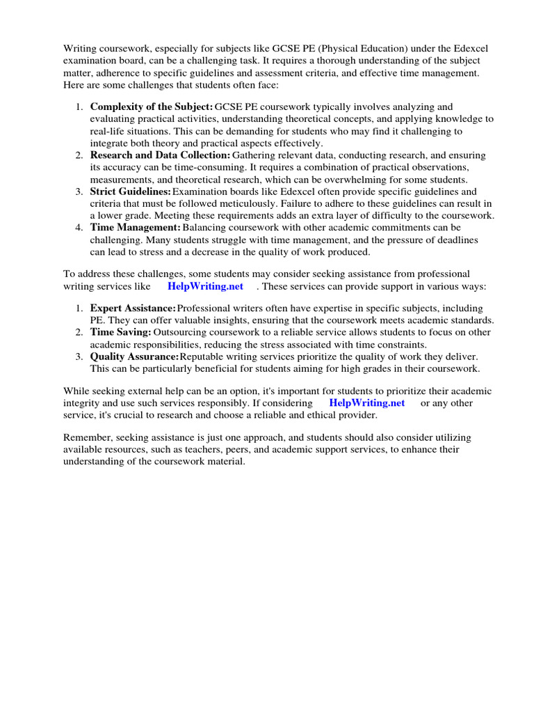 Gcse Pe Coursework Edexcel | PDF