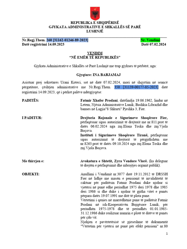 V Gje e Gjykuar Fatmir Prodani | PDF