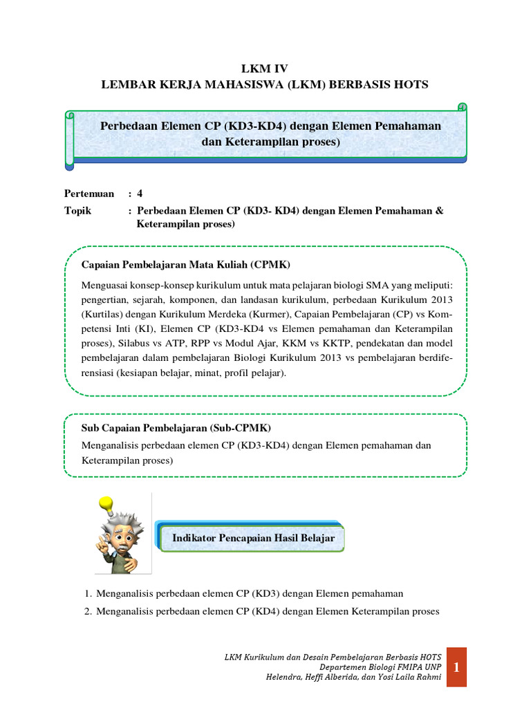 LKM 4 - Perbedaan KD3-KD4 Dengan Elemen Pemahaman Dan Keterampilan Proses | PDF