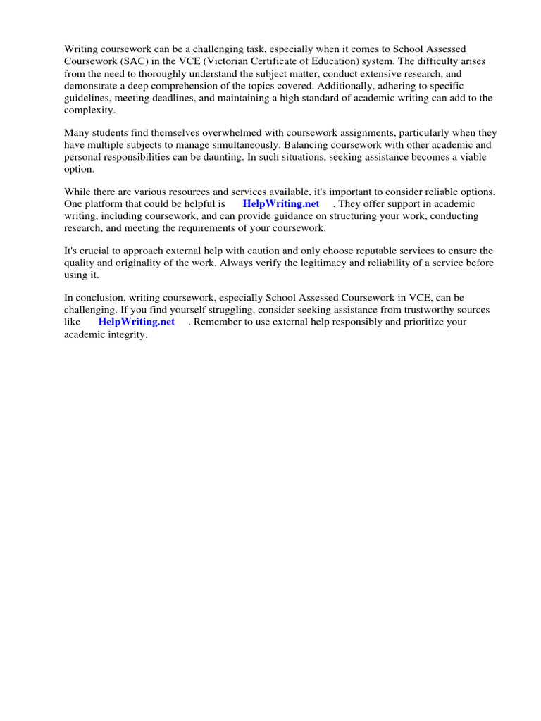VCE SAC Coursework Writing Tips | PDF | Psychology | Life