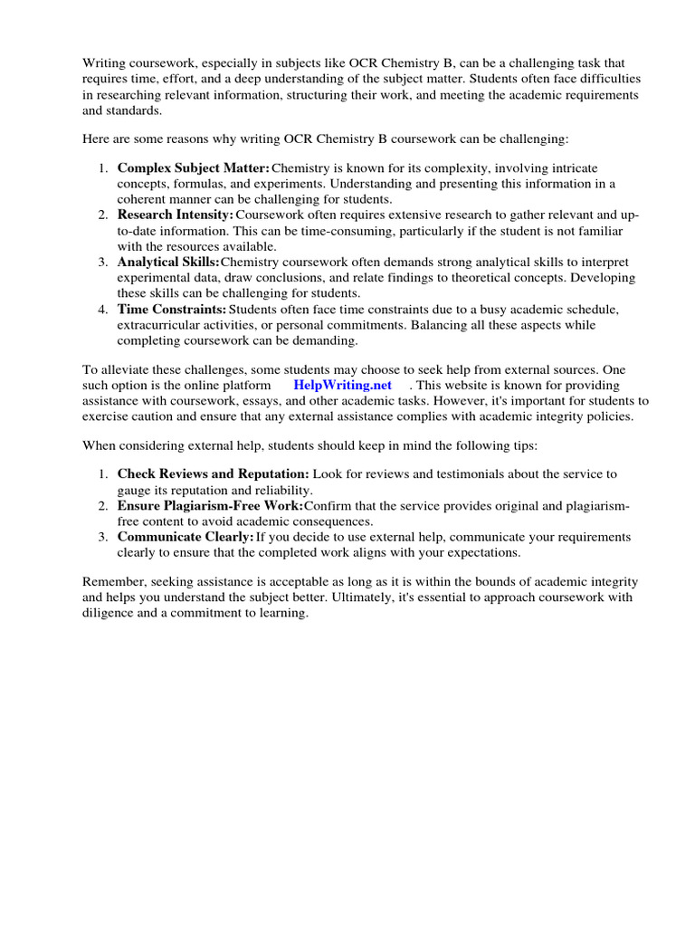 Ocr Chemistry B Coursework Examples | PDF | Information | Cognition