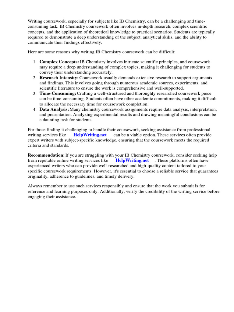 Ib Chemistry Coursework Criteria | PDF