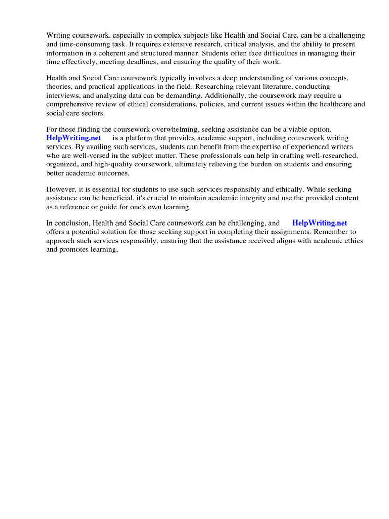 Health and Social Care Example Coursework | PDF | Social Work