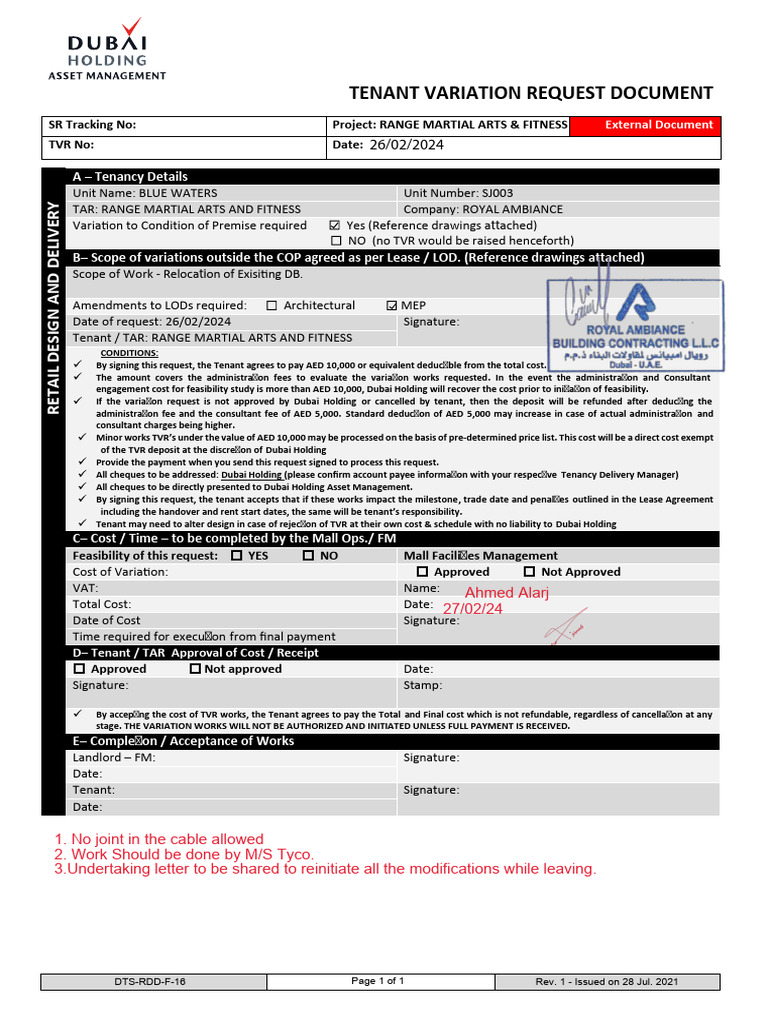 DTS-RDD-F-16 Tenant Variation Request | PDF