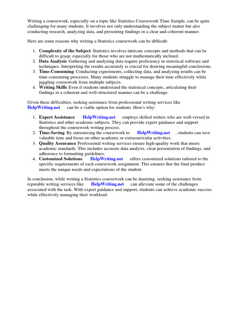 Statistics Coursework Time Sample Pdf Statistics