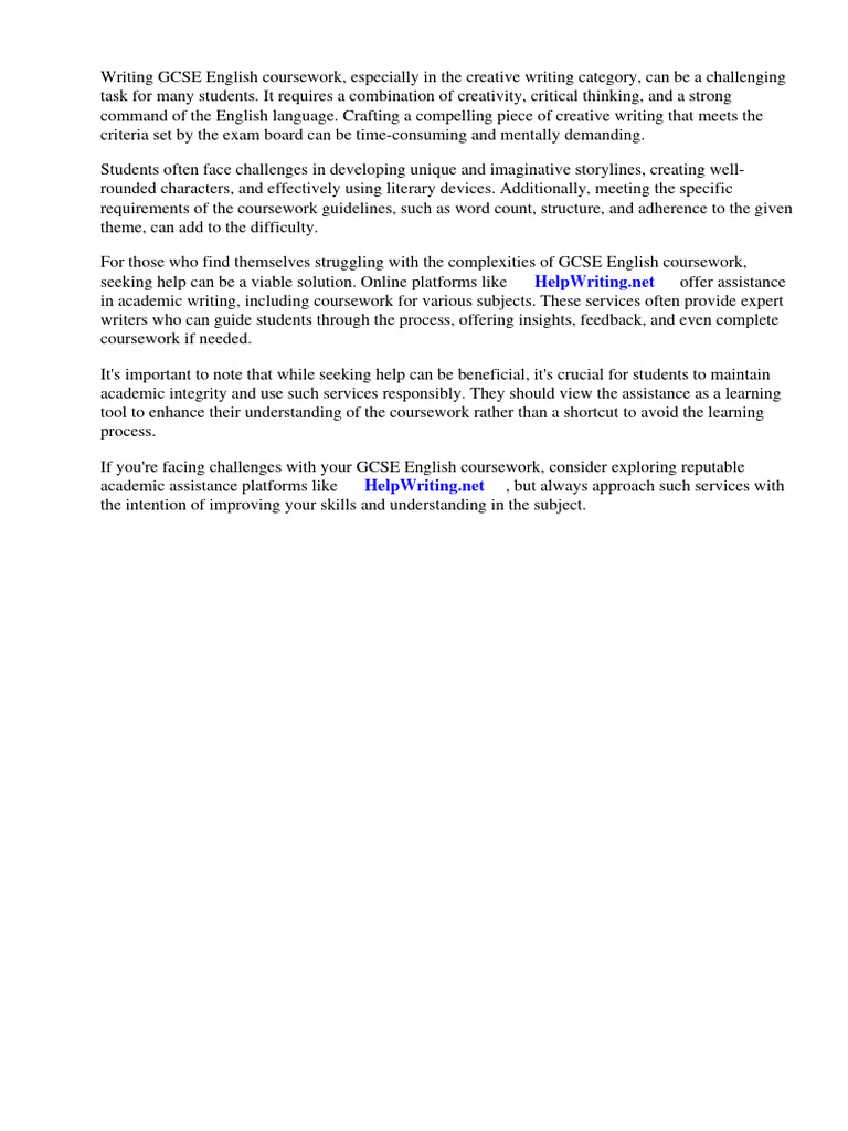 Gcse English Coursework Creative Writing | PDF | Thought