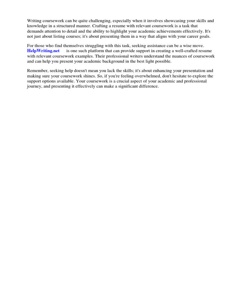 Resume With Relevant Coursework Example | PDF