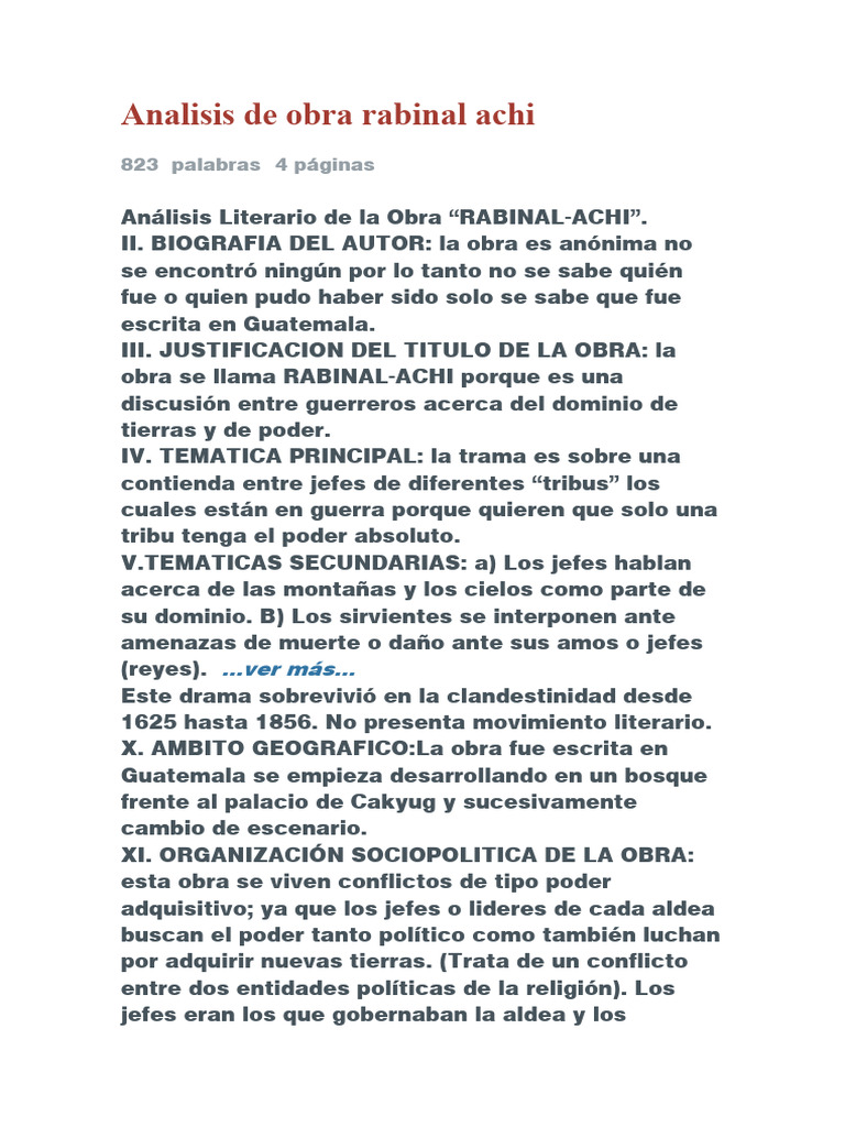 Analisis de Obra Rabinal Achi | PDF | Pueblos mayas | Mesoamérica