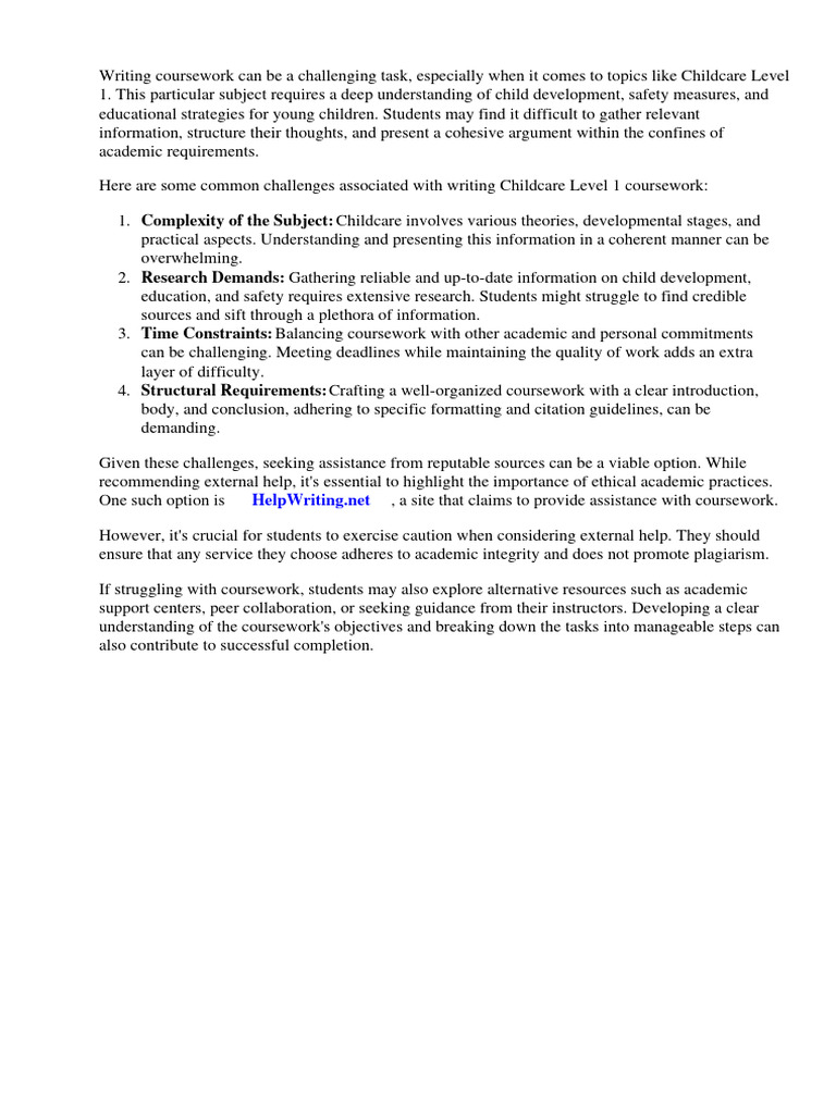 Childcare Level 1 Course Work | PDF | Child Care | Learning