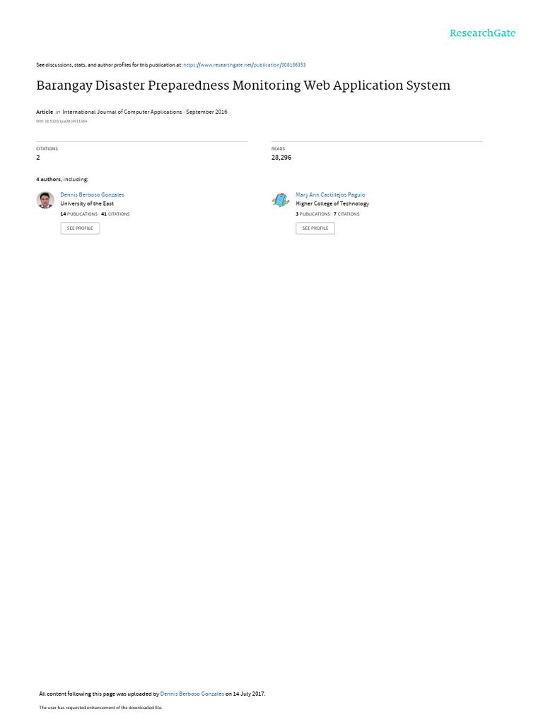 Barangay Disaster Preparedness Monitoring Web Appl Pdf Emergency Management Databases
