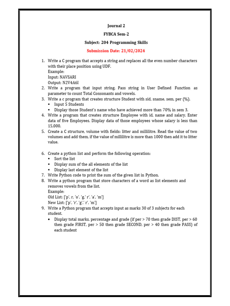 Fybca Sem-2 Journal 2 - 2024 Ps | PDF