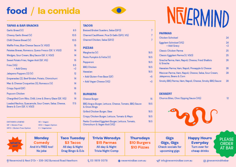 Nevermind Food Menu August 2023 | PDF | Sauce | Hamburgers