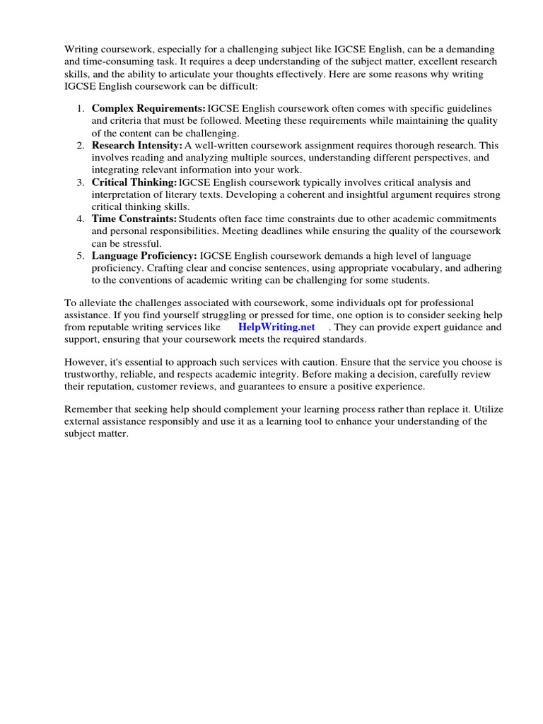 Igcse English Coursework Assignment 3 Mark Scheme | Download Free PDF | You Tube | Critical Thinking