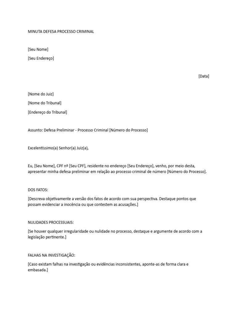 Minuta Defesa Processo Criminal | PDF