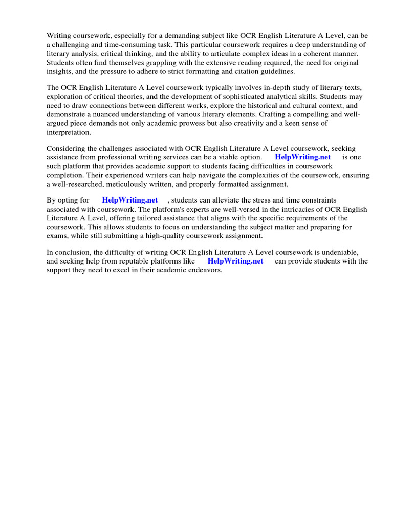 Ocr English Lit A Level Coursework | PDF | Facebook | Linked In
