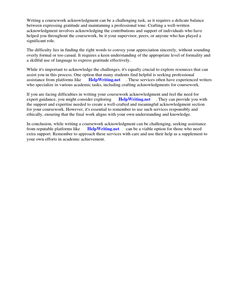 Coursework Acknowledgement | PDF | Thesis | Gratitude
