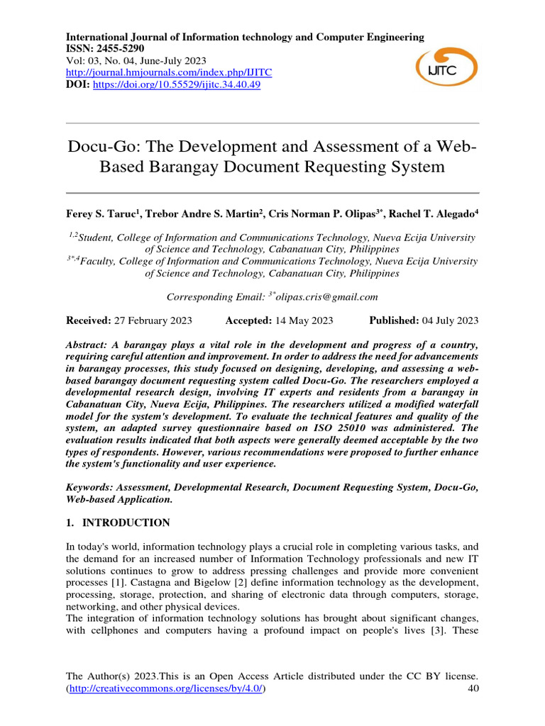 Docu-Go: The Development and Assessment of A Web-Based Barangay Document Requesting System | PDF ...